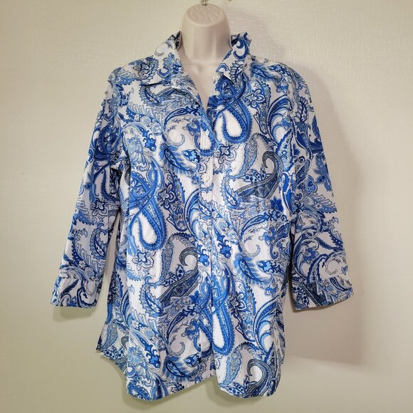 Chaps | Tops | Chaps Blue Paisley Blouse | Poshmark